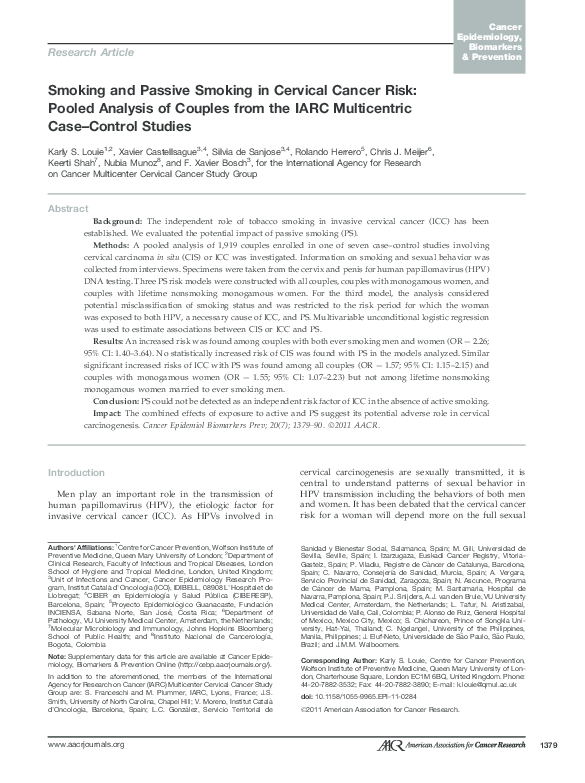 (PDF) Smoking and Passive Smoking in Cervical Cancer Risk: Pooled ...