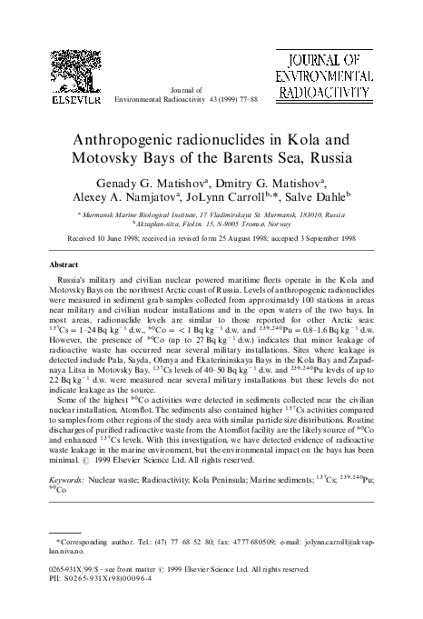 (PDF) Anthropogenic radionuclides in Kola and Motovsky Bays of the ...