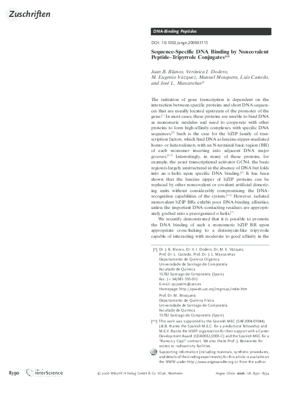 (PDF) Sequence-Specific DNA Binding by Noncovalent Peptide–Tripyrrole ...