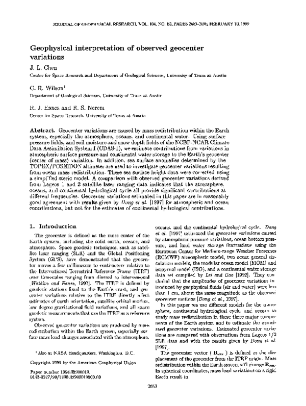 Pdf Geophysical Interpretation Of Observed Geocenter Variations