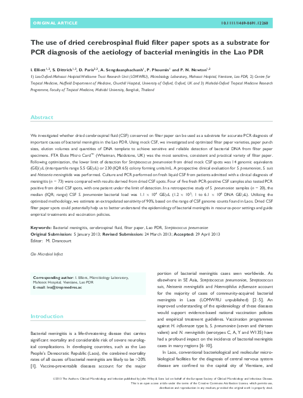 (PDF) The use of dried cerebrospinal fluid filter paper spots as a ...
