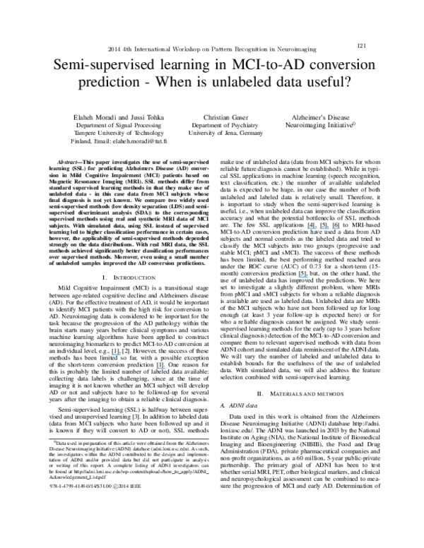 Pdf Semi Supervised Learning In Mci To Ad Conversion Prediction — When Is Unlabeled Data Useful