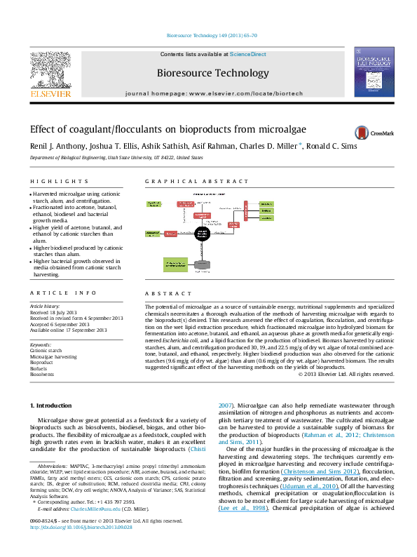 (PDF) Effect of coagulant/flocculants on bioproducts from microalgae