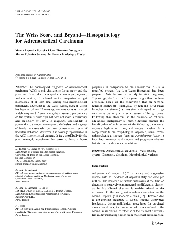 (PDF) The Weiss Score and Beyond—Histopathology for Adrenocortical ...