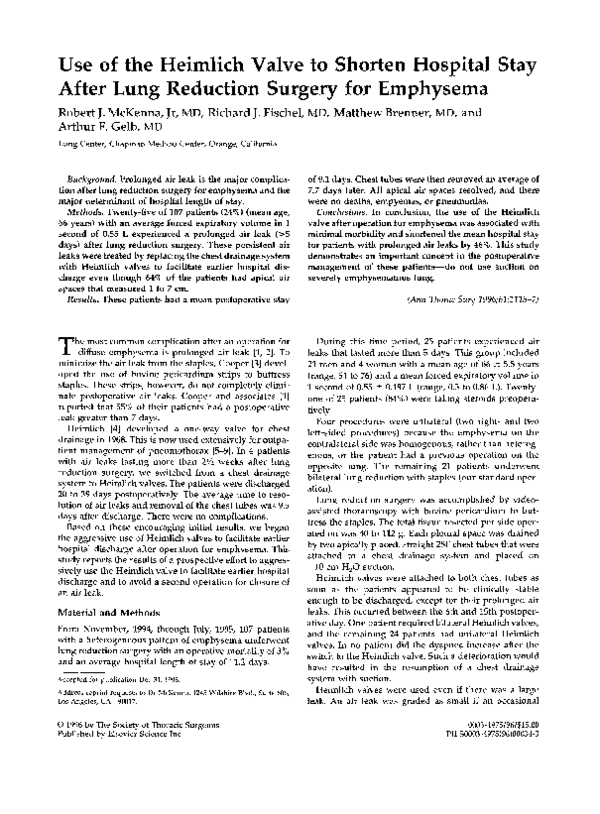 (PDF) Use of the heimlich valve to shorten hospital stay after lung ...