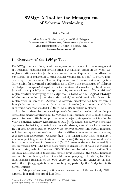 PDF SVMgr A Tool For The Management Of Schema Versioning Fabio Grandi Academia edu pdf-svmgr-a-tool-for-the-management-of-schema-versioning-fabio-grandi-academia-edu