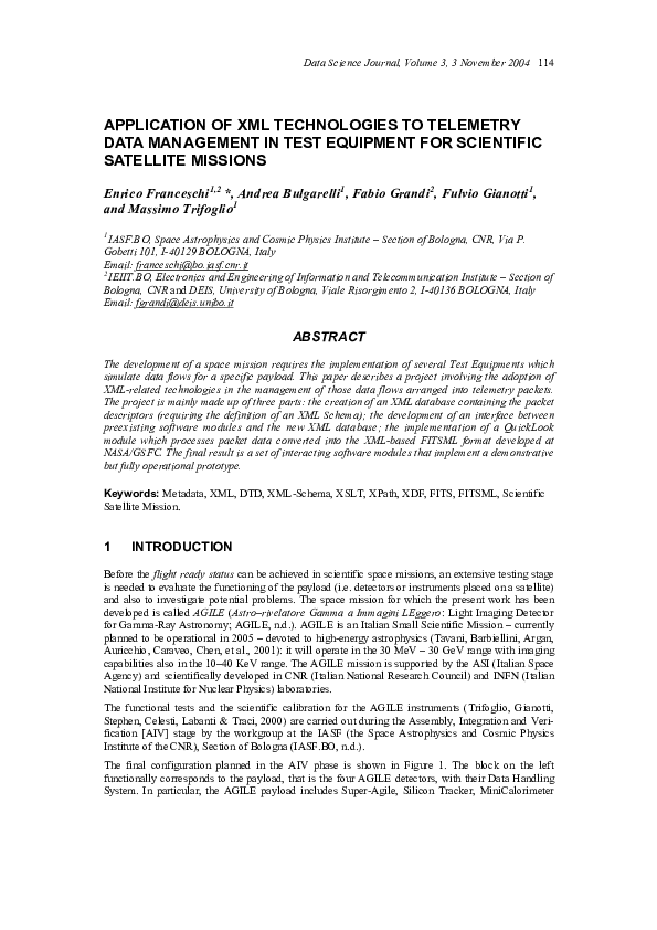 (PDF) Application of XML technologies to telemetry Data management in ...