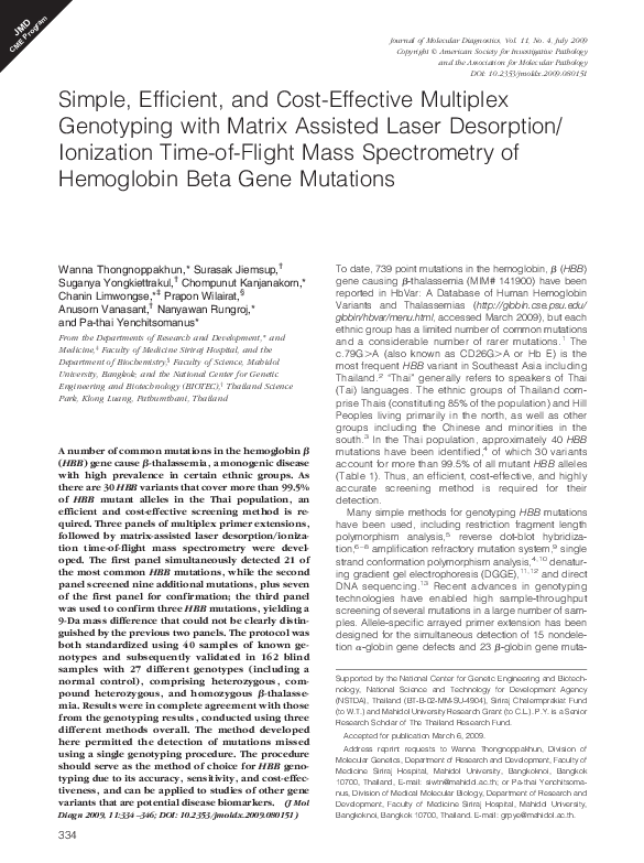 (PDF) Simple, efficient, and cost-effective multiplex genotyping with matrix assisted laser ...