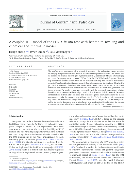 (PDF) A coupled THC model of the FEBEX in situ test with bentonite ...