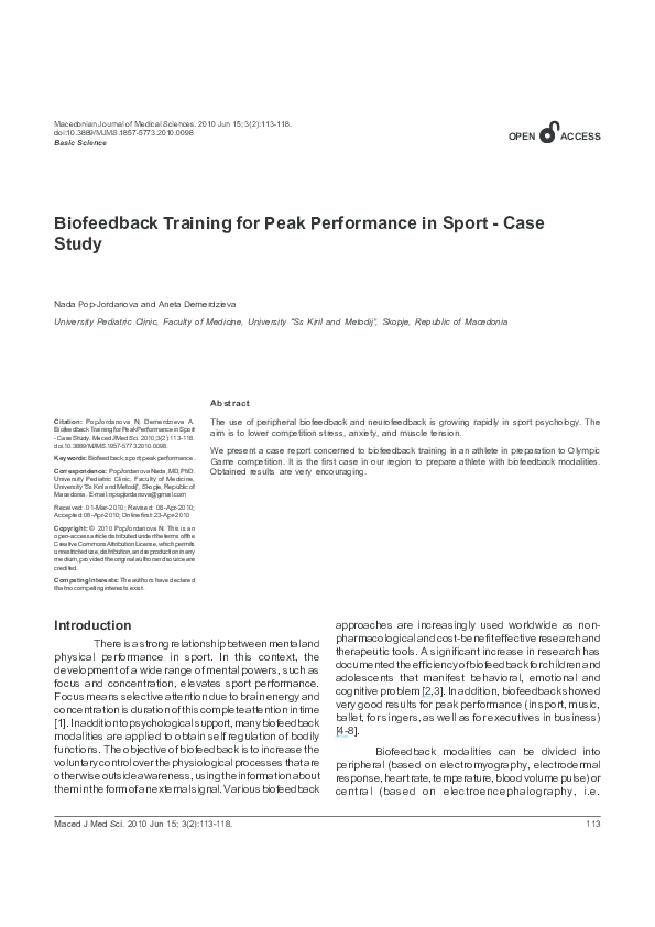 (PDF) Biofeedback Training for Peak Performance in Sport - Case Study