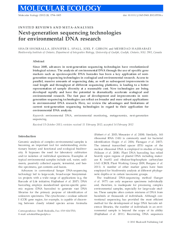 (PDF) Next-generation sequencing technologies for environmental DNA ...