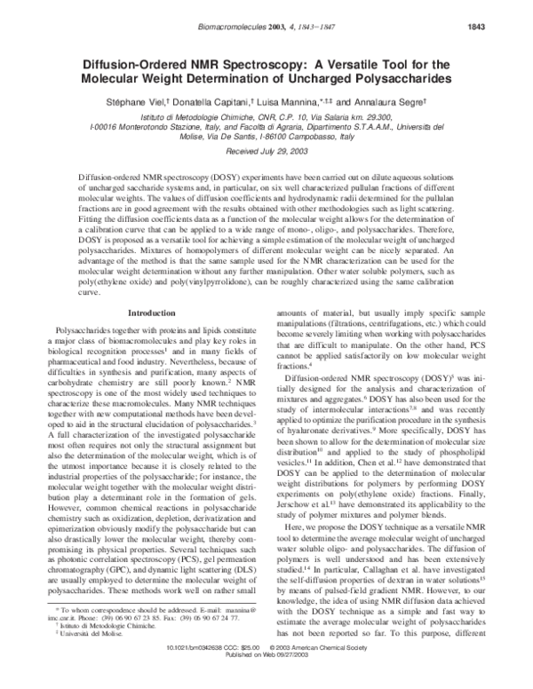 (PDF) Diffusion-Ordered NMR Spectroscopy: A Versatile Tool for the ...