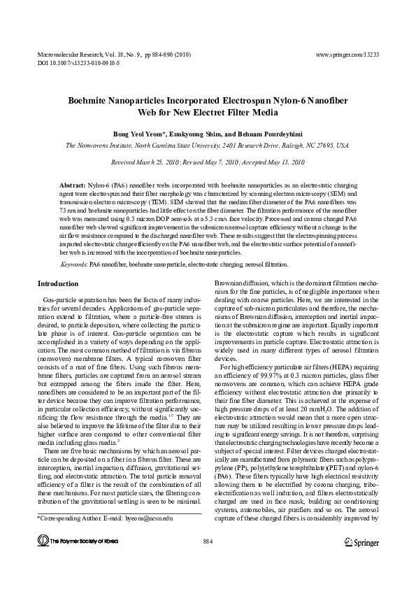 (PDF) Boehmite nanoparticles incorporated electrospun nylon-6 nanofiber web for new electret ...