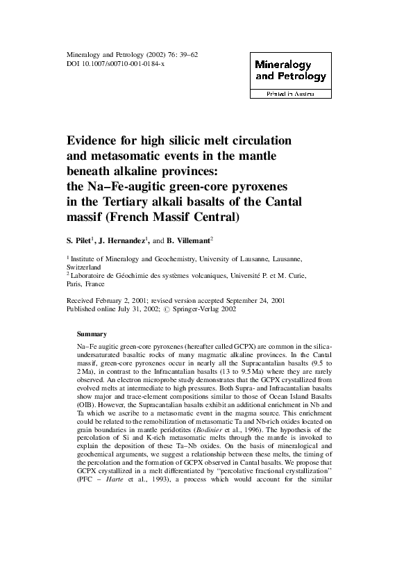 (PDF) Evidence for high silicic melt circulation and metasomatic events ...