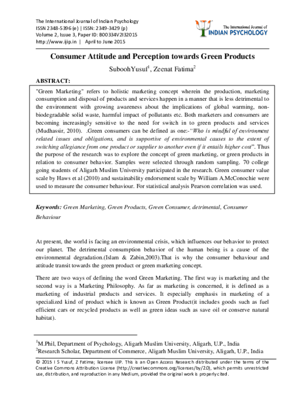 (PDF) Consumer Attitude and Perception towards Green Products