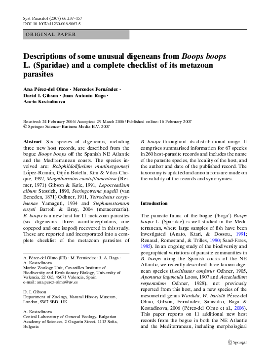 (PDF) Descriptions of some unusual digeneans from Boops boops L ...