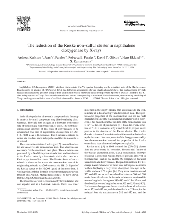 (PDF) The reduction of the Rieske iron–sulfur cluster in naphthalene ...