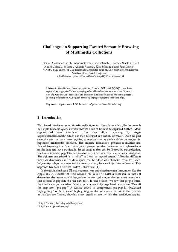 (PDF) Challenges in Supporting Faceted Semantic Browsing of Multimedia Collections | Patrick ...