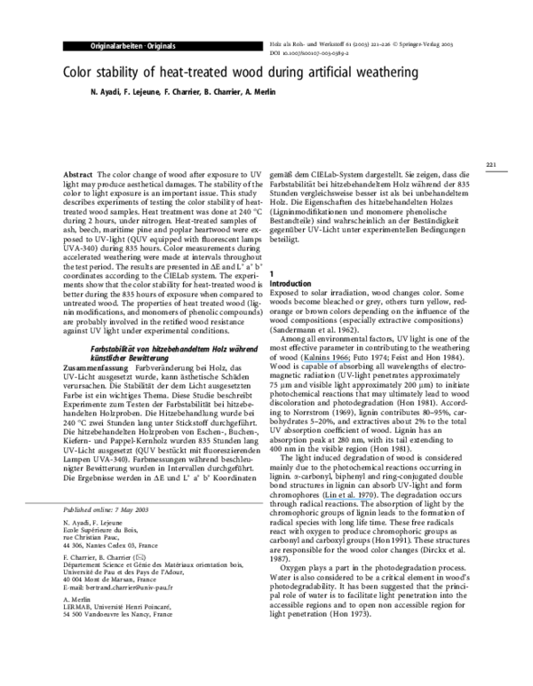 (PDF) Color stability of heat-treated wood during artificial weathering