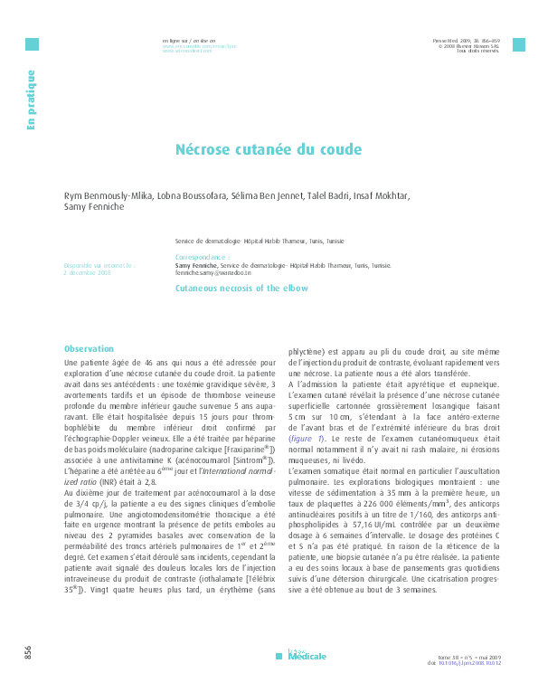 (PDF) Nécrose cutanée du coude