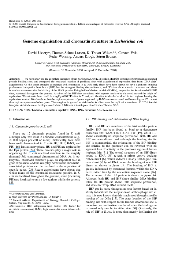 (PDF) Genome organisation and chromatin structure in Escherichia coli