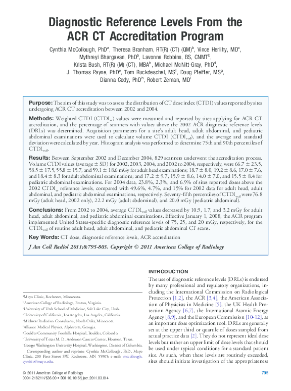 (PDF) Diagnostic Reference Levels From the ACR CT Accreditation Program
