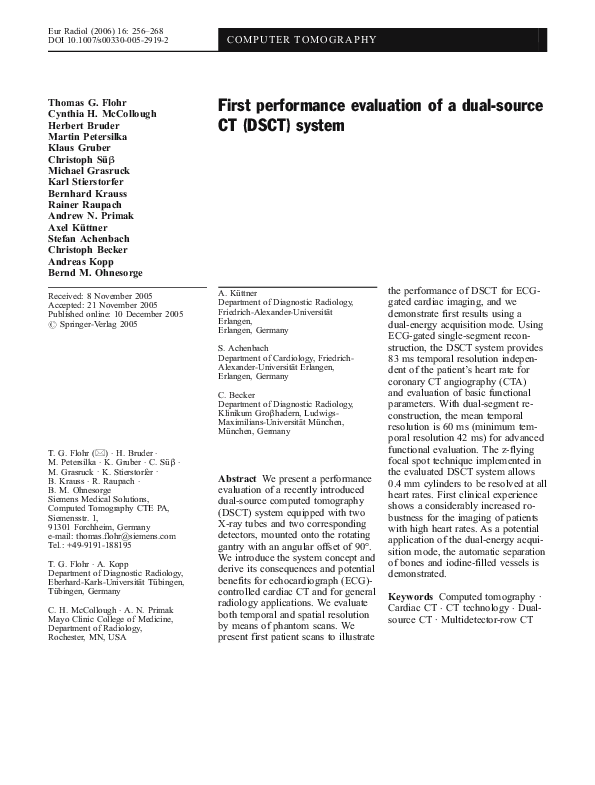 (PDF) First performance evaluation of a dual-source CT (DSCT) system