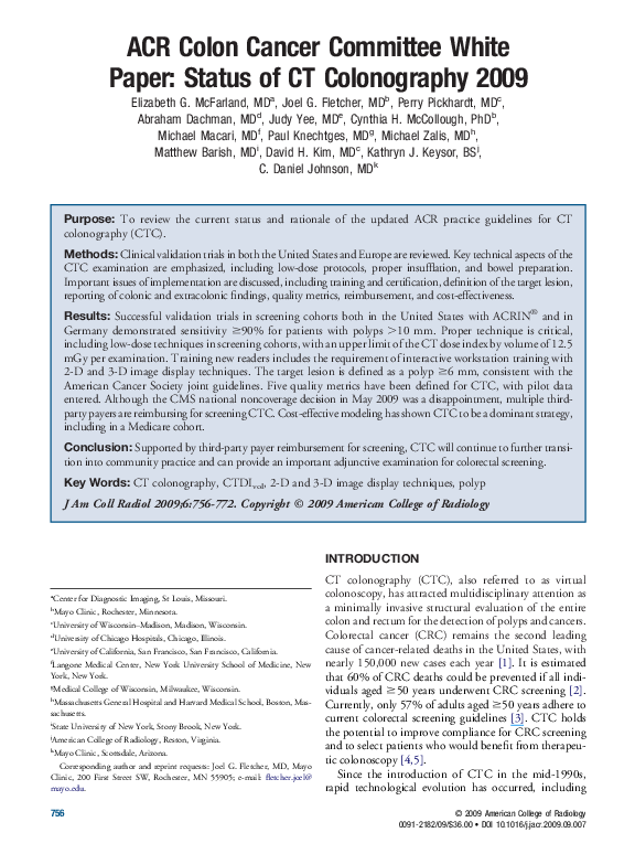 (PDF) ACR Colon Cancer Committee White Paper: Status of CT Colonography ...