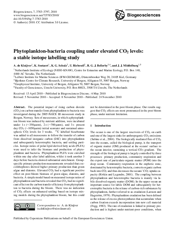 (PDF) Phytoplankton-bacteria coupling under elevated CO 2 levels: a ...