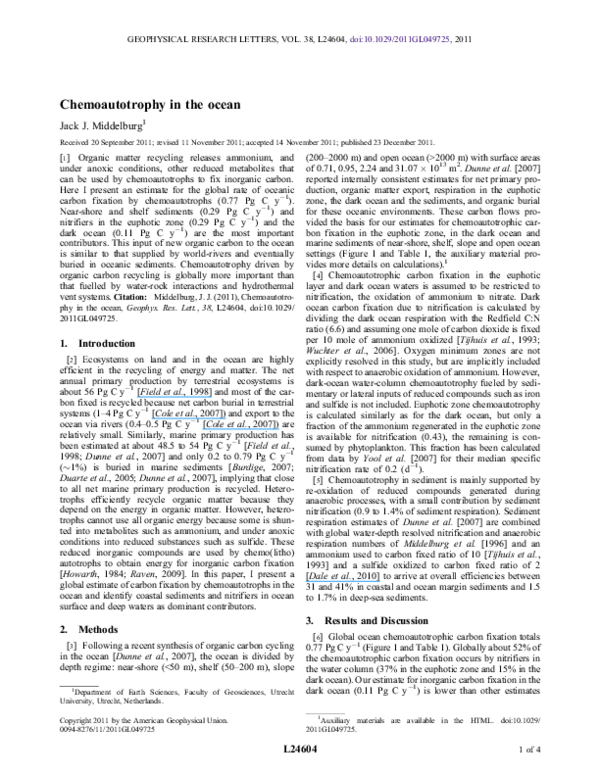(PDF) Chemoautotrophy in the ocean