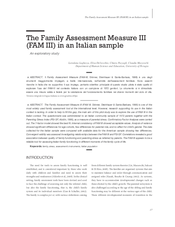 (PDF) The Family Assessment Measure III (FAM III) in an Italian sample