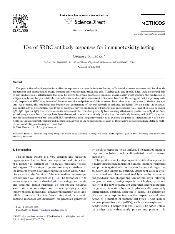 (PDF) Use of SRBC antibody responses for immunotoxicity testing