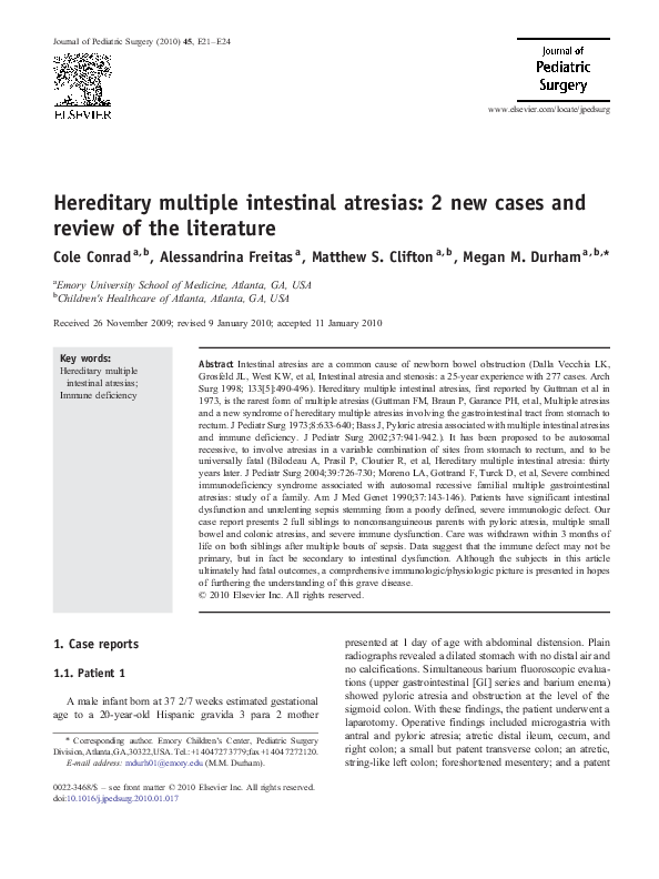 (PDF) Hereditary multiple intestinal atresias: 2 new cases and review ...