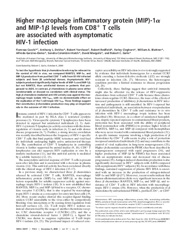 (PDF) Higher macrophage inflammatory protein (MIP)-1alpha and MIP-1beta levels from CD8+ T cells ...