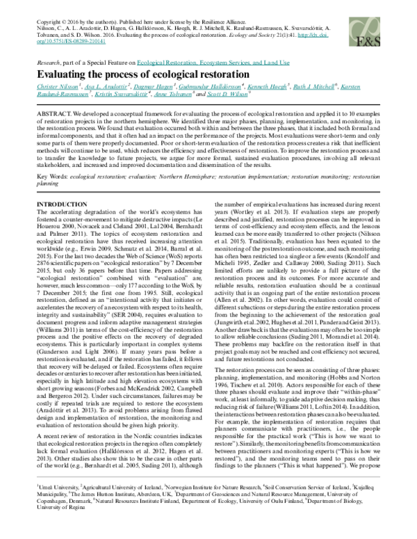 (PDF) Evaluating the process of ecological restoration