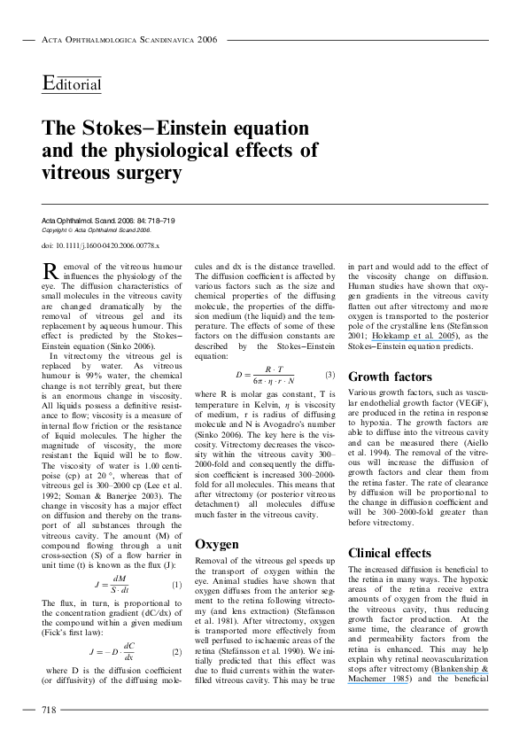 (PDF) The Stokes−Einstein equation and the physiological effects of ...