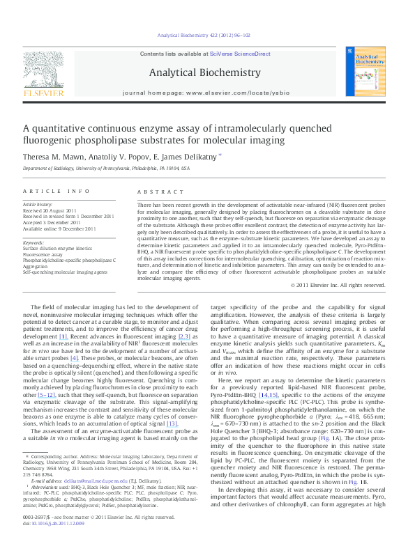 (PDF) A quantitative continuous enzyme assay of intramolecularly ...