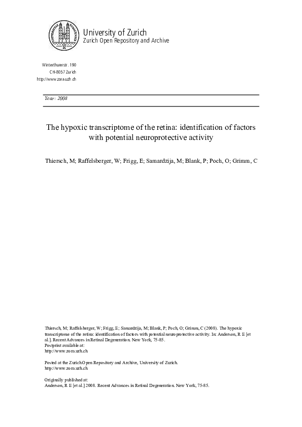 (PDF) The Hypoxic Transcriptome of the Retina: Identification of ...