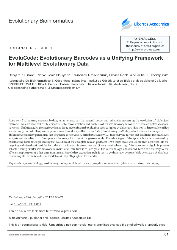 (PDF) EvoluCode: Evolutionary Barcodes as a Unifying Framework for Multilevel Evolutionary Data