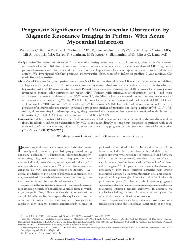 (PDF) Prognostic Significance of Microvascular Obstruction by Magnetic ...