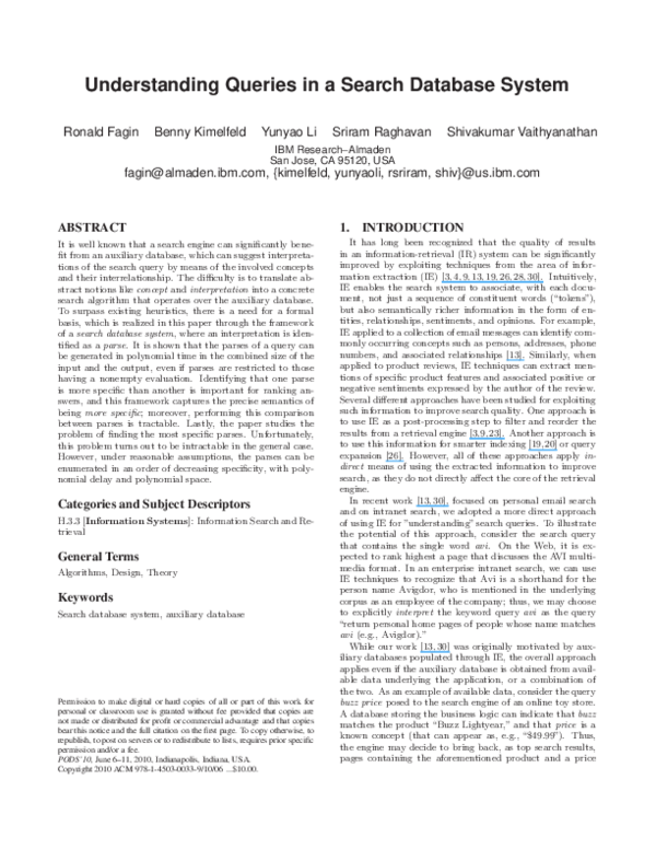 (PDF) Understanding queries in a search database system