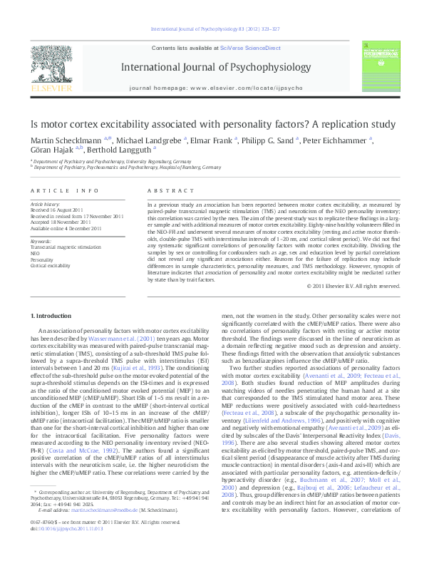 (PDF) Is motor cortex excitability associated with personality factors ...