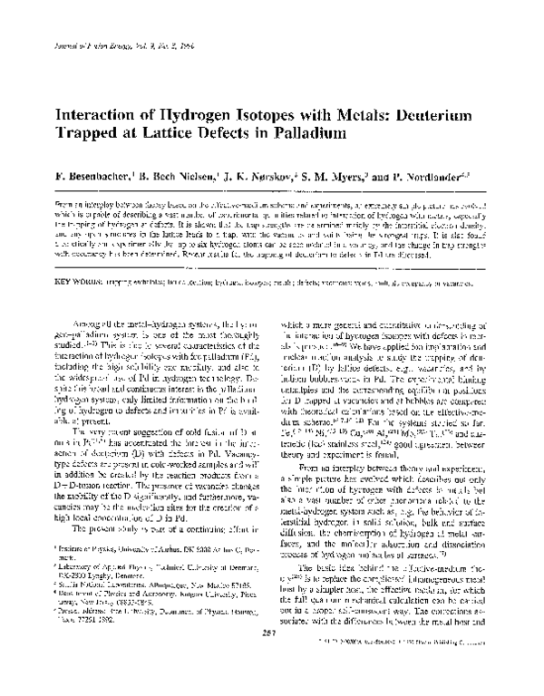 (PDF) Interaction of hydrogen isotopes with metals: deuterium trapped at lattice defects in ...