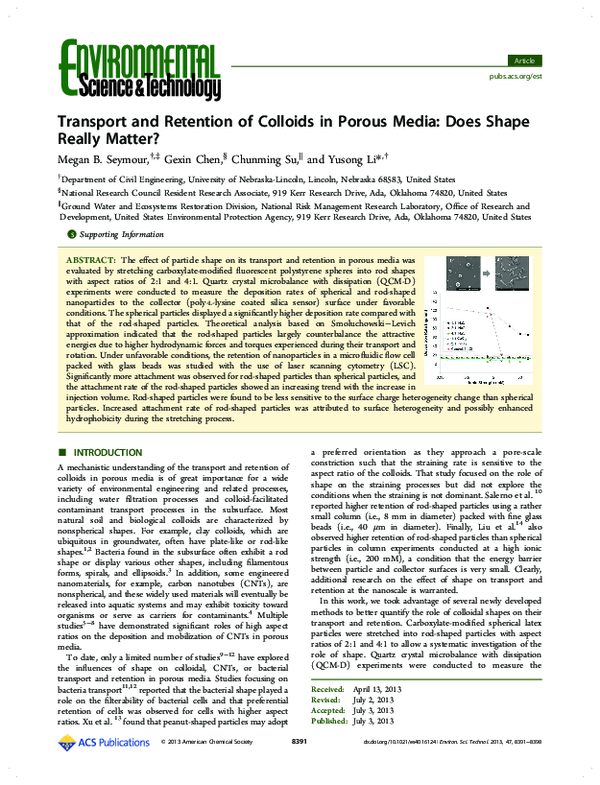 (PDF) Transport and Retention of Colloids in Porous Media: Does Shape ...