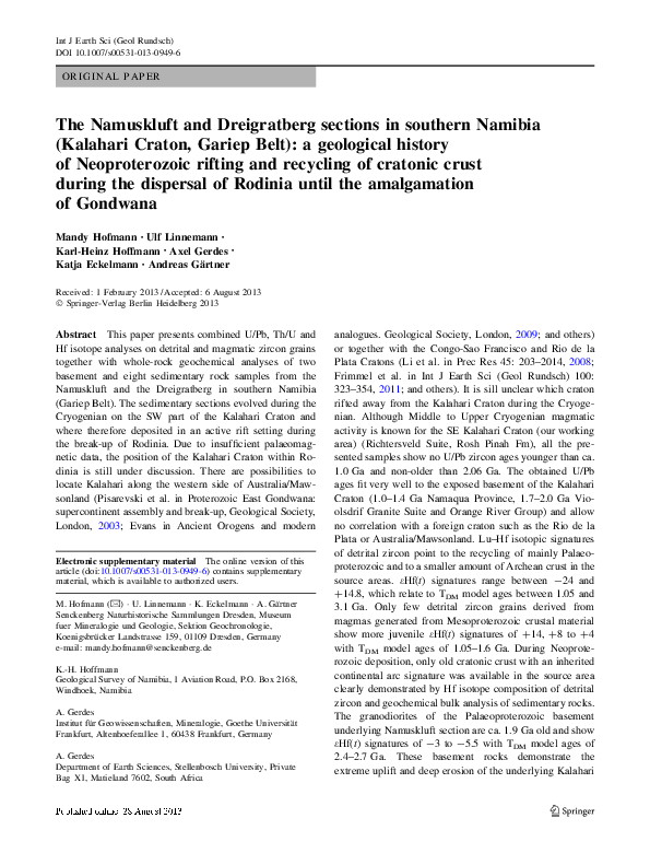 (PDF) The Namuskluft and Dreigratberg sections in southern Namibia ...
