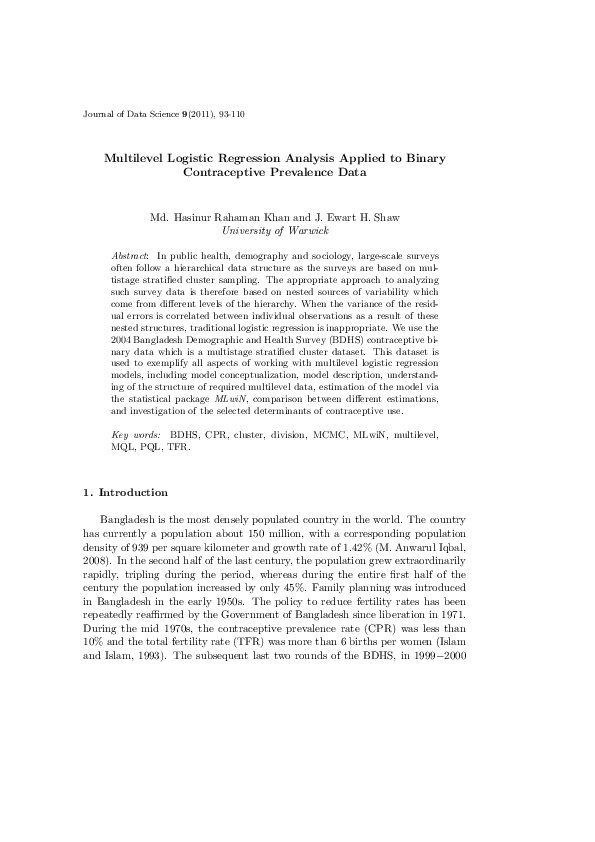 Pdf Multilevel Logistic Regression Analysis Applied To Binary 4217