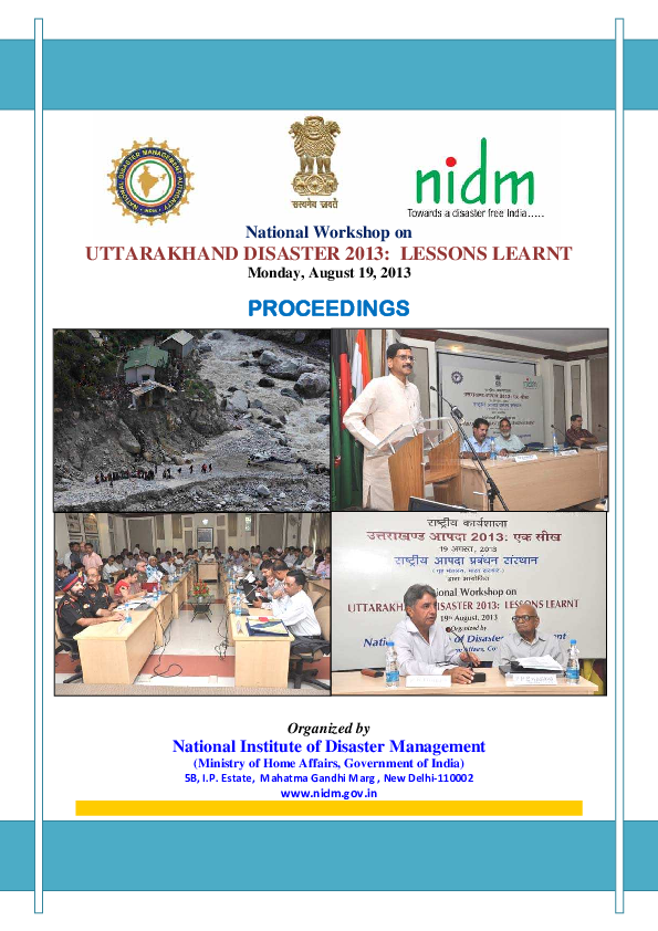 (PDF) National Workshop on UTTARAKHAND DISASTER 2013: LESSONS LEARNT ...