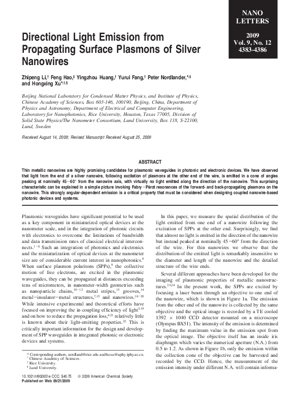 (PDF) Directional Light Emission from Propagating Surface Plasmons of ...