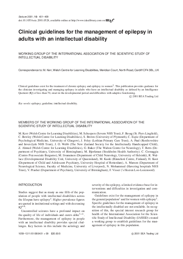 (PDF) Clinical guidelines for the management of epilepsy in adults with ...