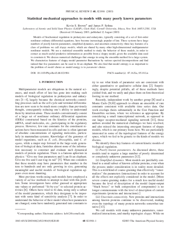 (PDF) Statistical mechanical approaches to models with many poorly known parameters